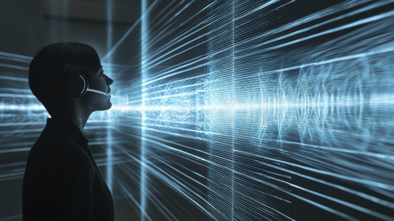 Narrator Projecting Voice Strongly in Radiant Sound Waves Studio ...