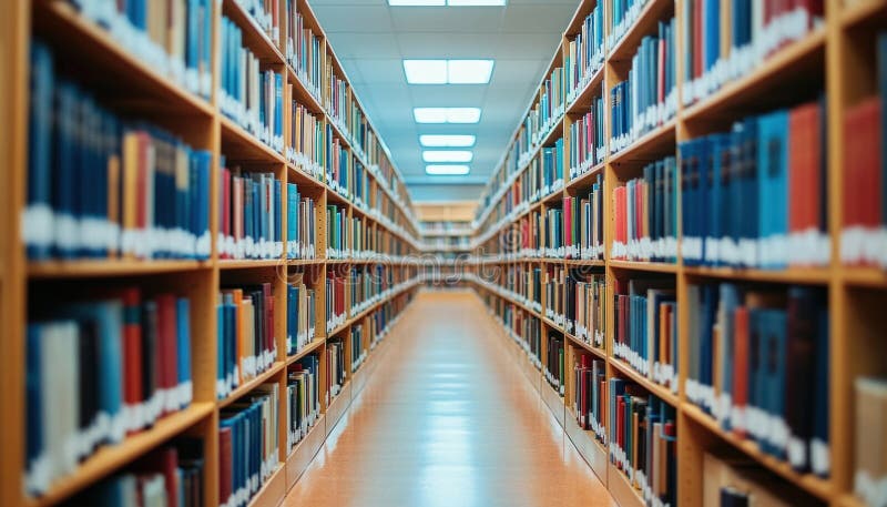 Narrow Aisle between Bookshelves Full of Books in Library Stock Image ...