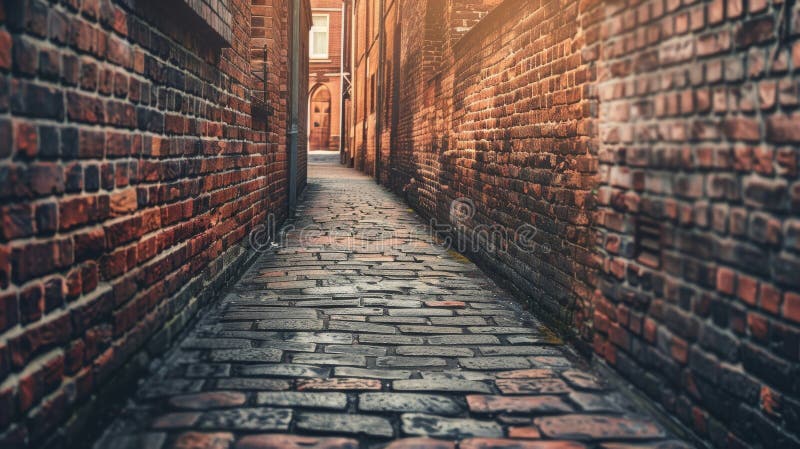 Narrow Alleyway with Brick Walls in Urban Setting Stock Illustration ...