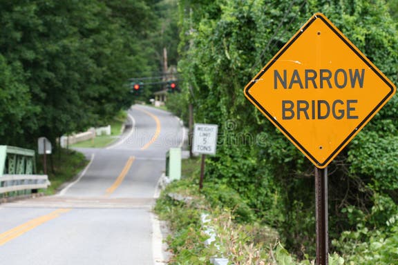 Narrow Bridge stock photo. Image of bridge, sign, caution - 1003968