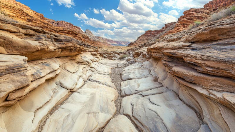 Narrow Canyon Pathway with Light-Colored Rock Formations Stock ...