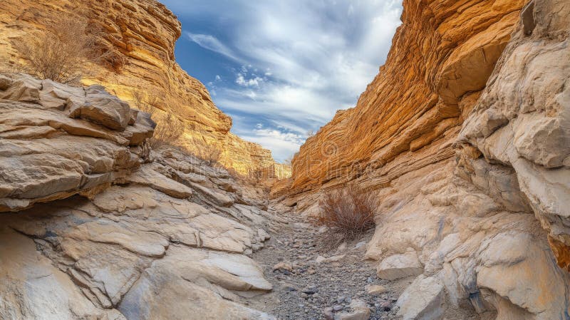A Narrow Canyon Pathway through Rugged Sandstone Cliffs Stock ...