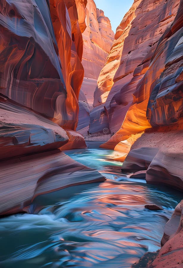 A Narrow Canyon with a River Running through it Stock Illustration ...