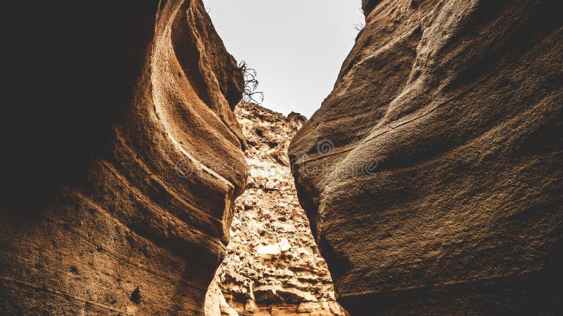 Narrow Canyon with Rugged Rock Formations. Stock Image - Image of ...