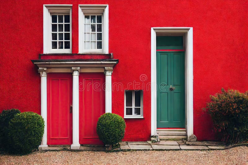 Narrow Front Door of House in Beautiful Bright Red Village House Stock ...