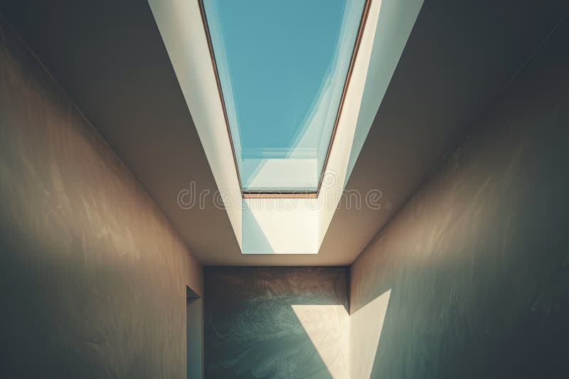 A Narrow Hallway Basking in Natural Light from a Skylight Above it, an ...