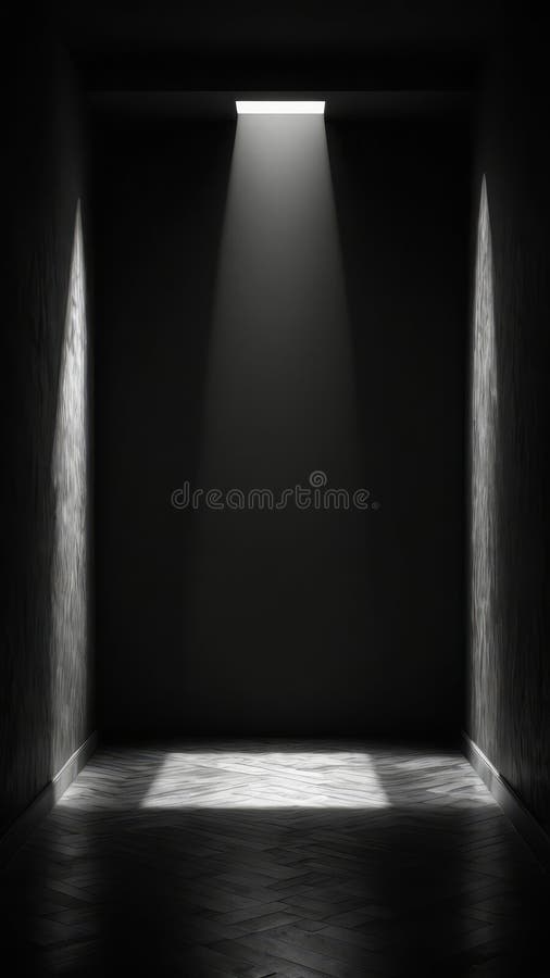 Narrow Hallway with a Single Beam of Light Creating Dramatic Shadows on ...
