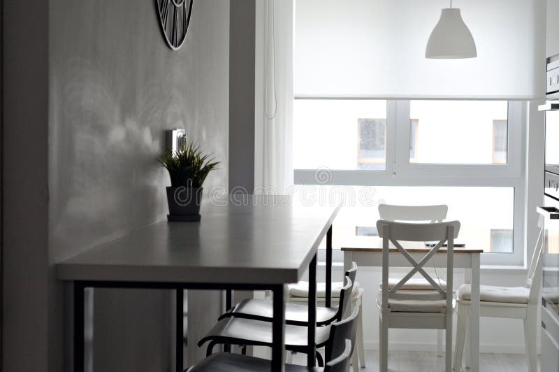 Narrow Kitchen Poor Lighting Modern Moninalist White Studio Stock ...