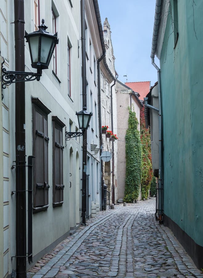 Narrow Street in Old Riga, Latvia Stock Photo - Image of building ...