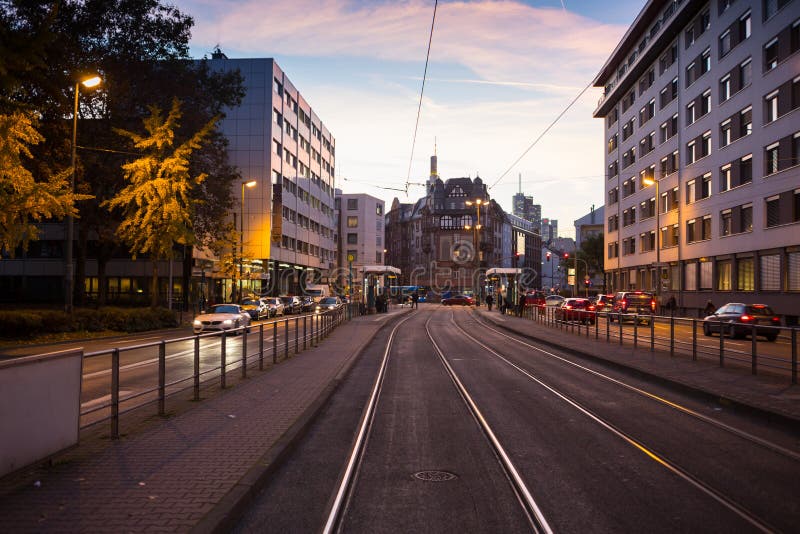 Old German Village Street In The Evening Stock Photo - Image of chair ...