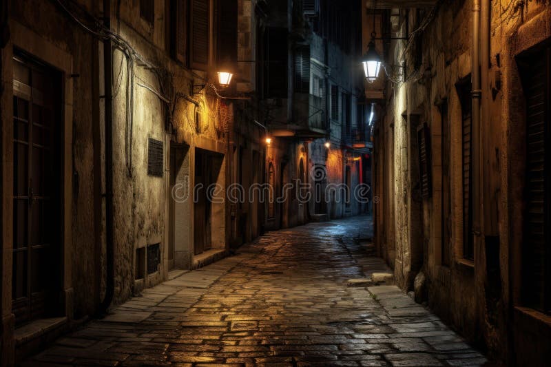 Narrow Night Arrow Alley. Generate Ai Stock Photo - Image of bulgaria ...