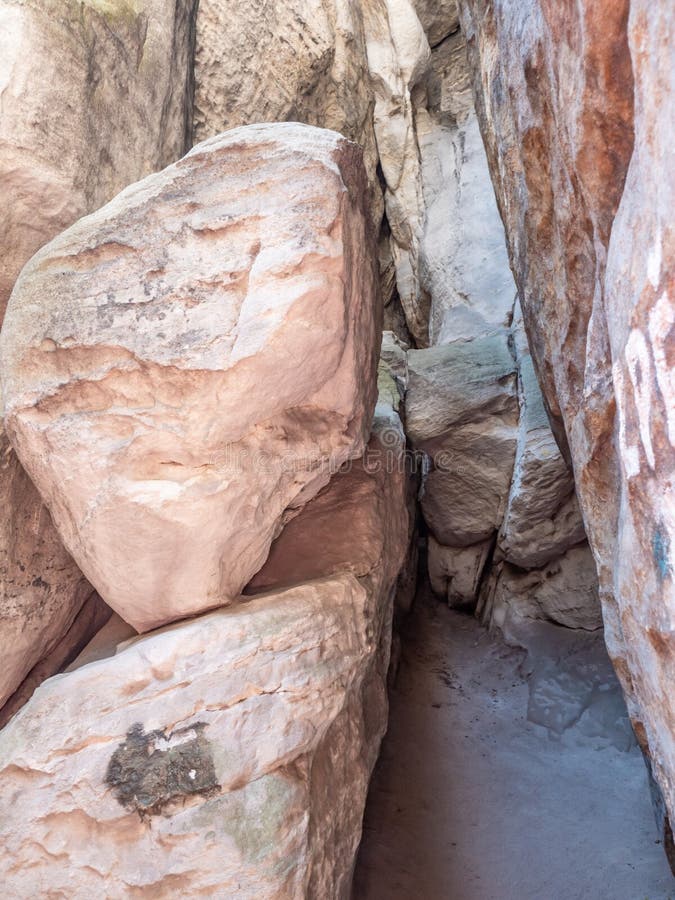 Narrow Passage between Big Rocks in Stone Labyrinth Ostas Rocks Stock ...