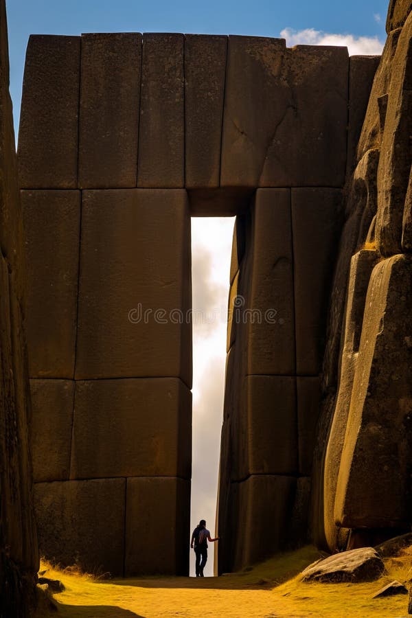 Narrow Passage between Two Large Stone Structures with Sky Background ...