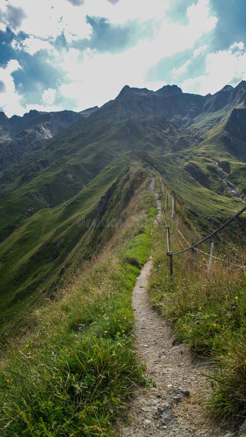 Narrow Path Alongside Hilltop Step Cliff Stock Image - Image of glacier ...