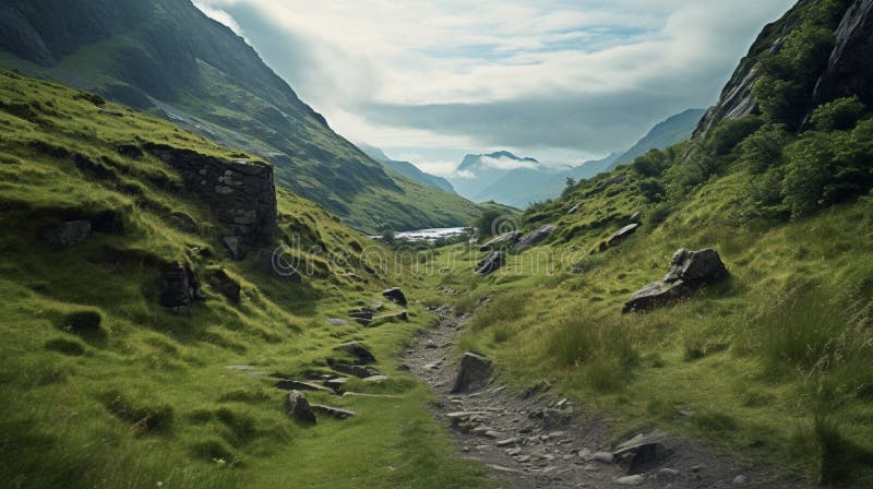 A Narrow Path in the Highlands Stock Illustration - Illustration of ...