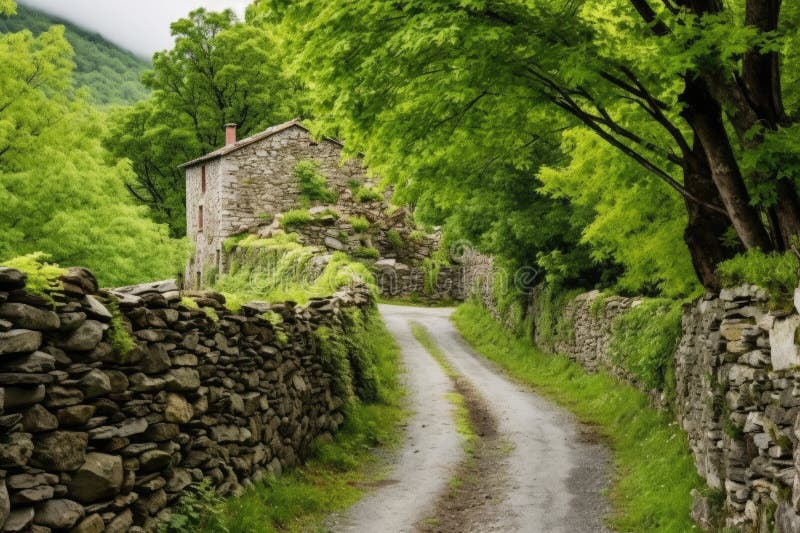 Narrow Path Lined Stone Walls Mountain Hamlet Stock Photos - Free ...