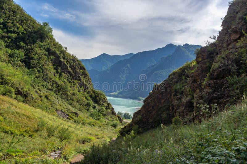 A Narrow Path between the Mountains, Covered with Greenery Stock Image ...