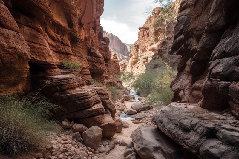 Narrow Path between Red Natural Canyons Stock Illustration ...