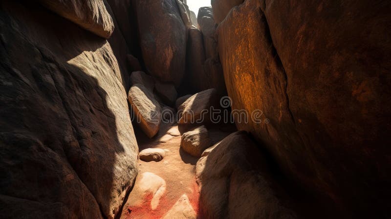 A Narrow Path between Two Large Rocks in a Desert Area Stock ...