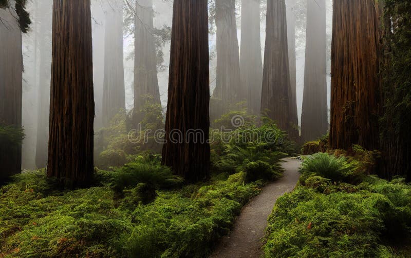 Narrow Path Wanders between Thick Tree Trunks Sequoia Forest Stock ...