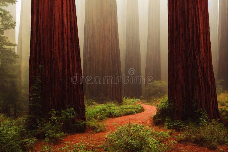 Narrow Path Wanders between Thick Tree Trunks Sequoia Forest Stock ...