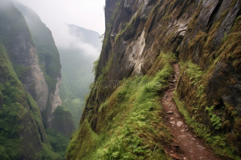 Narrow Path Winding Around Steep Mountain Cliff Stock Illustration ...