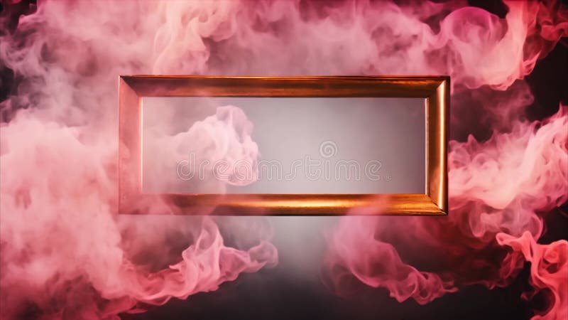 Narrow Rectangular Horizontal Golden Frame Around Red Smoke, Dark ...