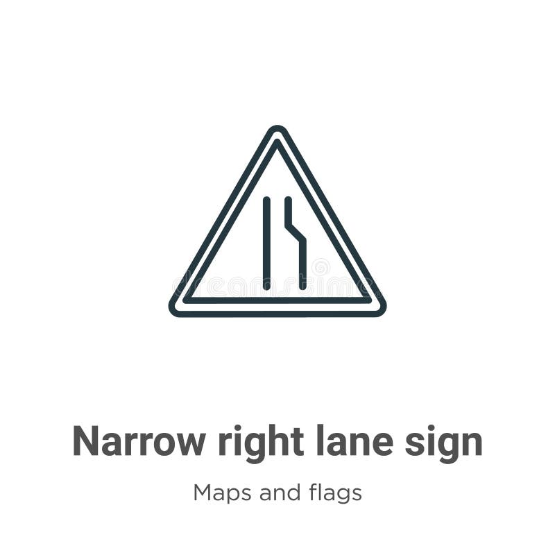 Narrow Lane Sign Outline Vector Icon. Thin Line Black Narrow Lane Sign ...