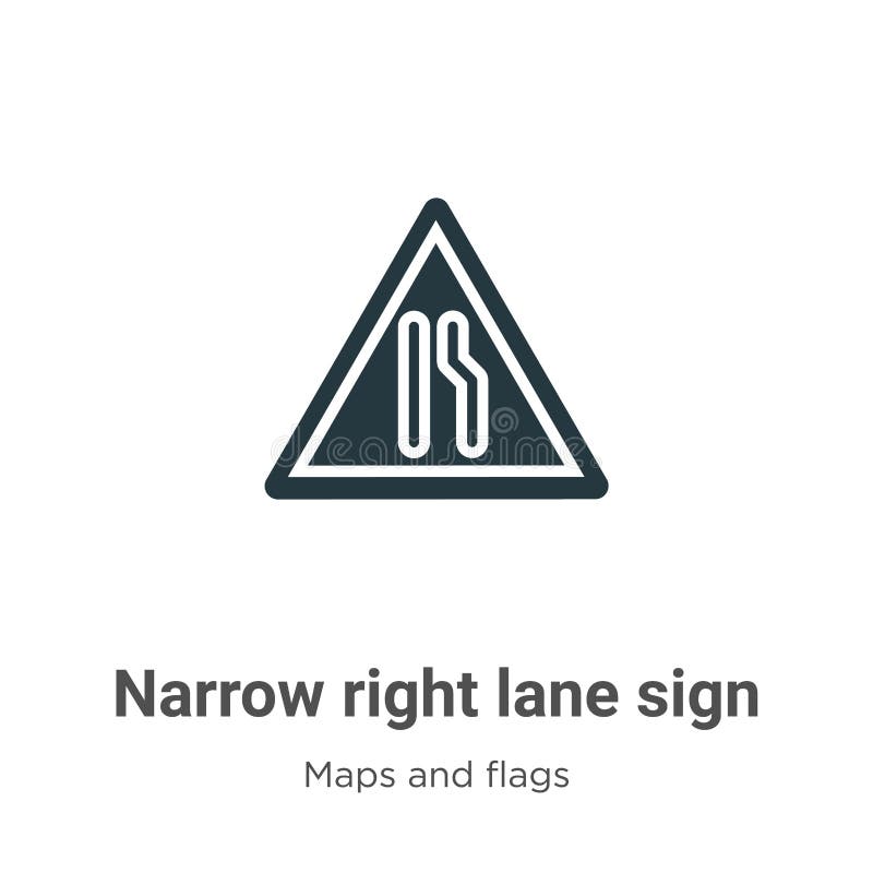 Narrow Right Lane Sign Vector Icon on White Background. Flat Vector ...