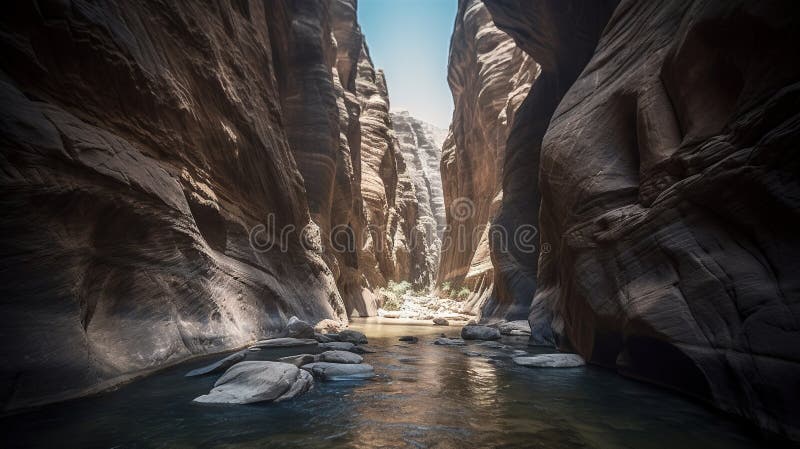 A Narrow River in a Narrow Canyon with Rocks on Either Side Stock ...