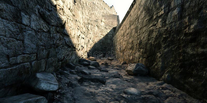 Narrow Rocky Gorge a Dark Natural Passage Stock Illustration ...