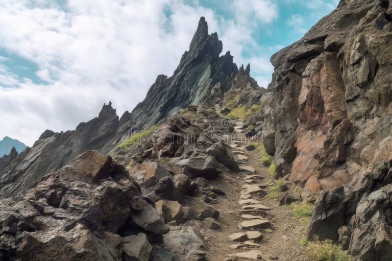 Narrow Rocky Trail Leading To Mountain Peak Stock Illustration ...
