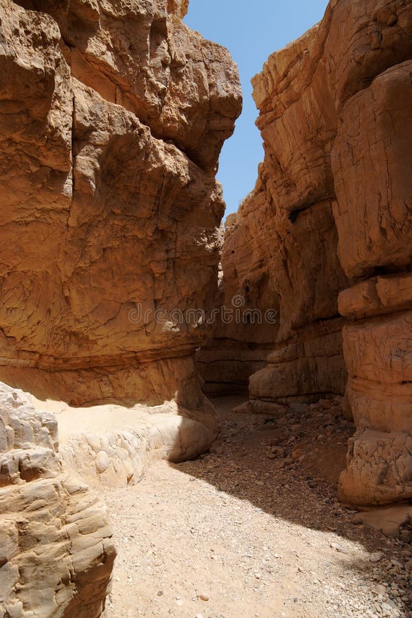 Narrow Slot between Two Rocks in Barak Canyon, Israel Stock Image ...