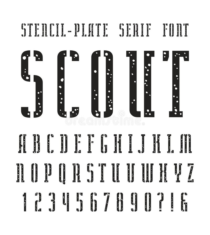 Narrow Stencil-plate Serif Font in Military Style Stock Vector ... Narrow Stencil-plate Serif Font in Military Style Stock Vector ...