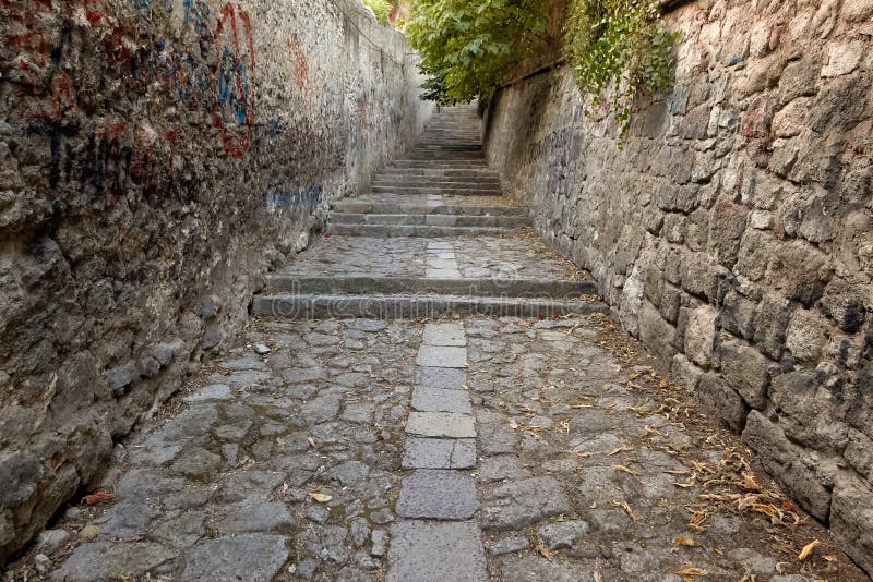A Narrow Street of Italy with Steps of Stone. Monselice, Italy. Stock ...