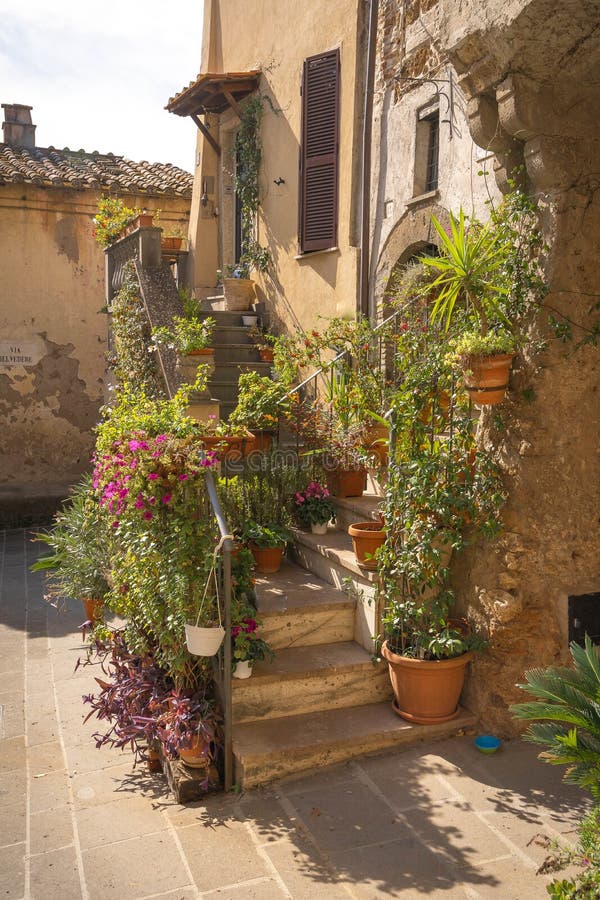 Narrow Street of Medieval Town of Orte, Italy Stock Image - Image of ...