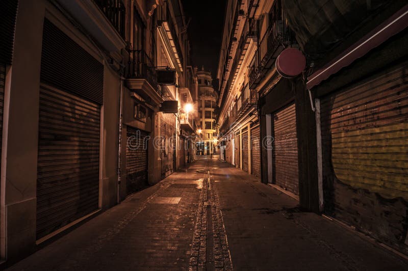 Narrow Street at Night in the Old Town Stock Image - Image of village ...