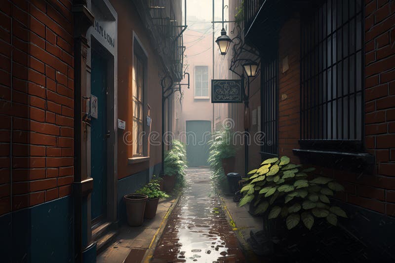 Narrow Street in the Old Town of London. 3D Rendering Stock ...