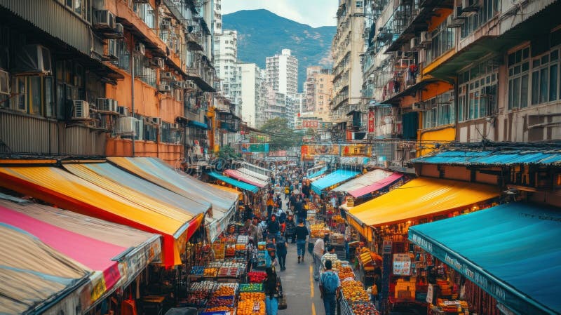 Narrow Street with Shops in the Old Town Stock Illustration ...