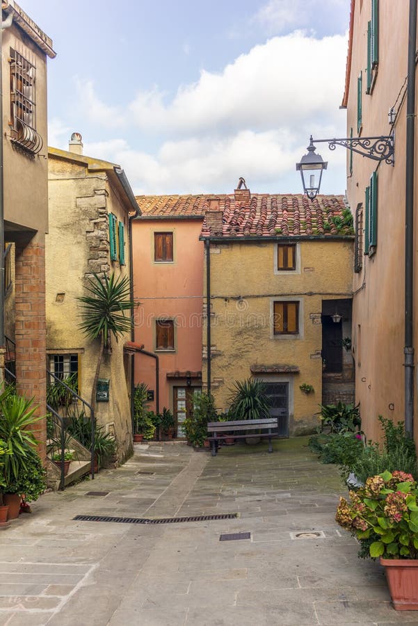 Narrow Streets and Alleys in the Medieval Town of Sassetta Stock Image ...