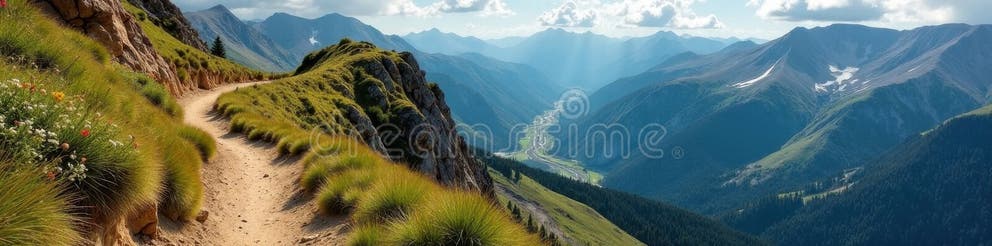 Narrow Trail Switchbacks Up Exposed Ridge, Dramatic Cliffs , Ascent ...