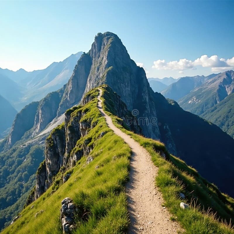 Narrow Trail Switchbacks Up Rugged Mountain Ridge , Rugged, Elevation ...