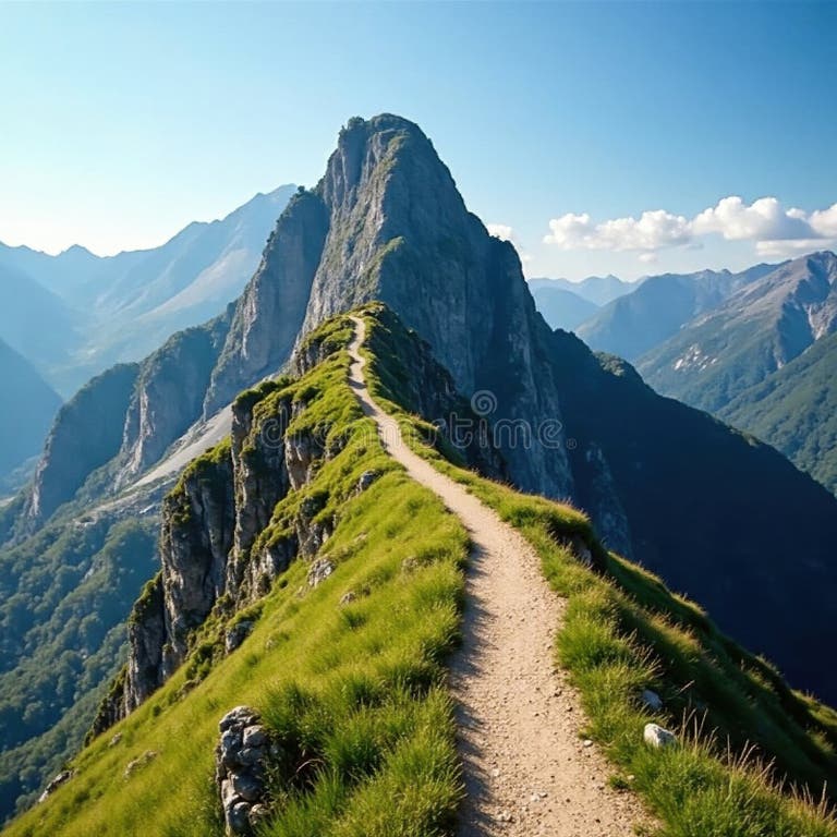 Narrow Trail Switchbacks Up Rugged Mountain Ridge , Rugged, Elevation ...