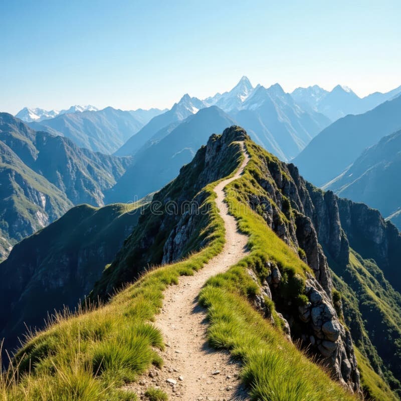 Narrow Trail Switchbacks Up Rugged Mountain Ridge , Nature, Arduous ...