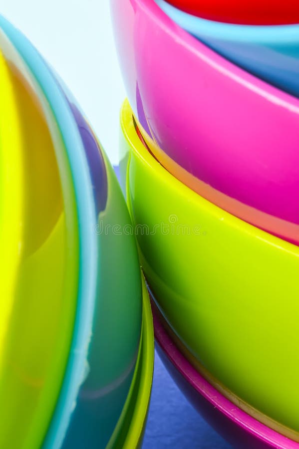 Narrow View of a Colorful Stack of Plastic Bowls - Abstract Colorful ...
