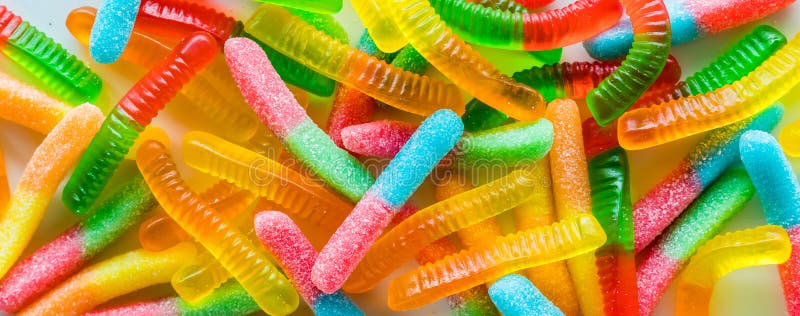 Narrow View of a Pile of Bright Neon Gummy Worms. Stock Image - Image ...