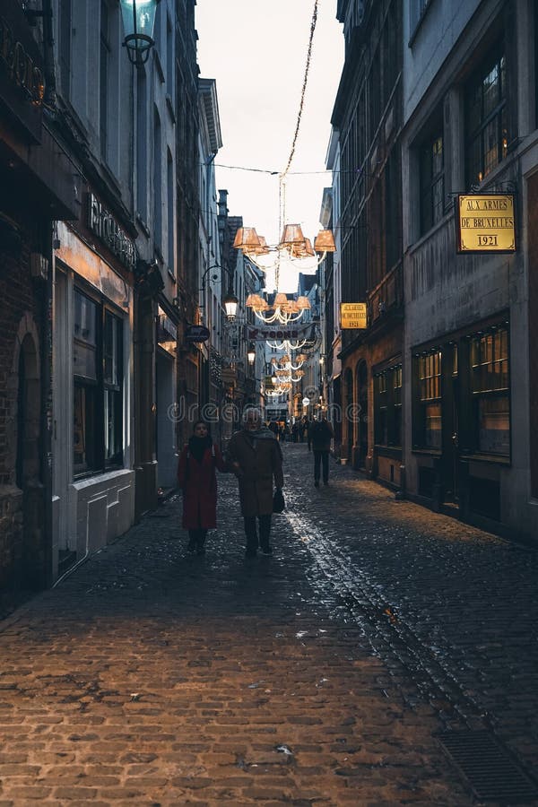 Narrow Walking Street in the City of Brussels Editorial Photo - Image ...