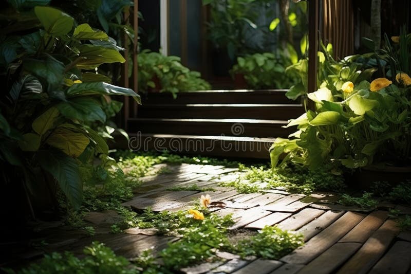 Narrow Walkway Surrounded by Beautiful Lawn and Flowers, Showcasing ...