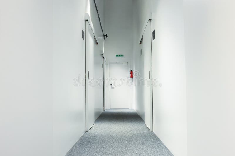 Narrow White Hallway in Hostel. Modern Design Stock Photo - Image of ...