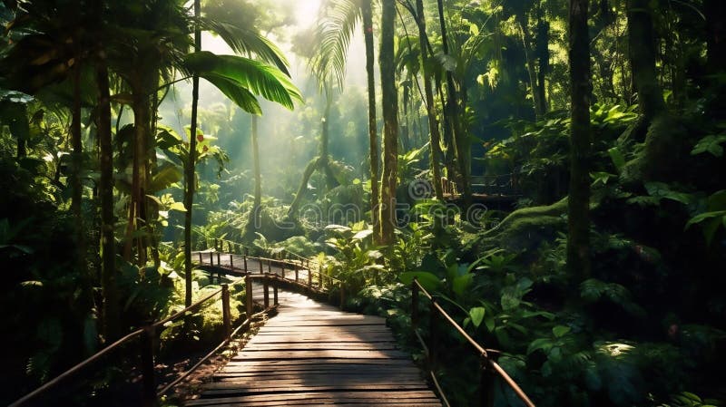 Narrow Wooden Path Meandering through a Thick Grove of Trees, AI ...